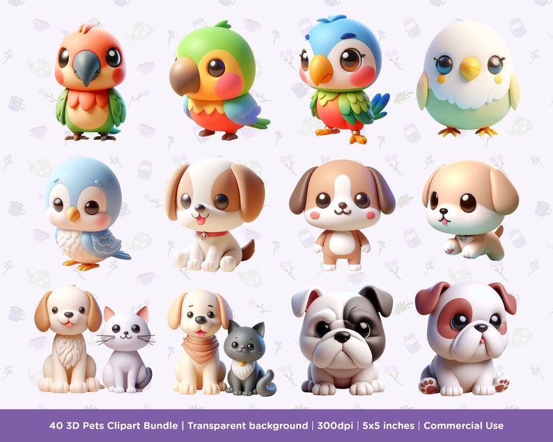 40 3D Pets Clipart - Cute, Cartoon Characters,puppies,kittens,lizards ...