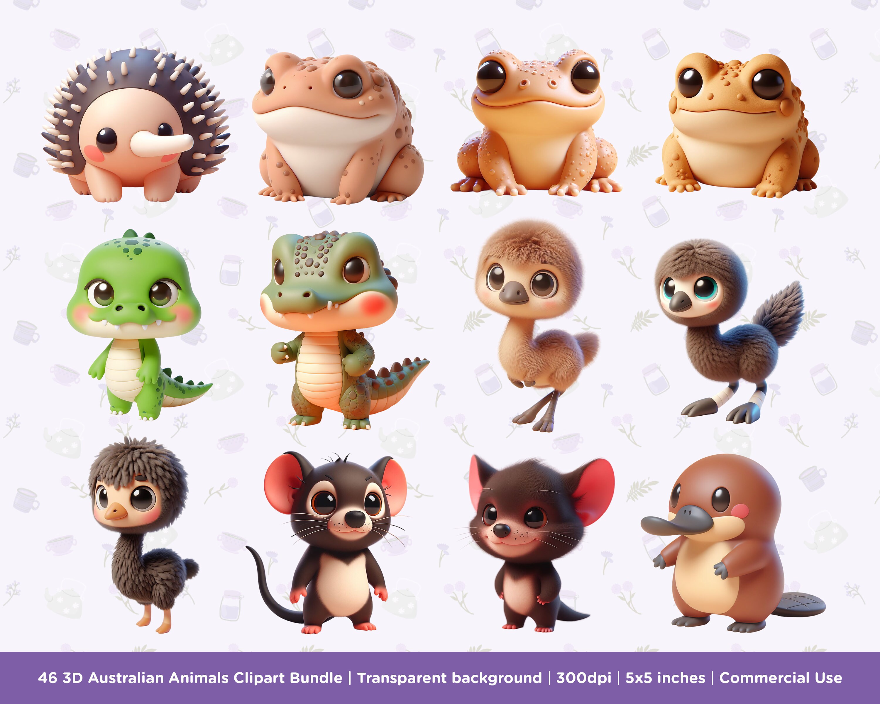 46 3D Cartoons Australia Animals Clipart - Kangaroos, Koala, Crocodile ...