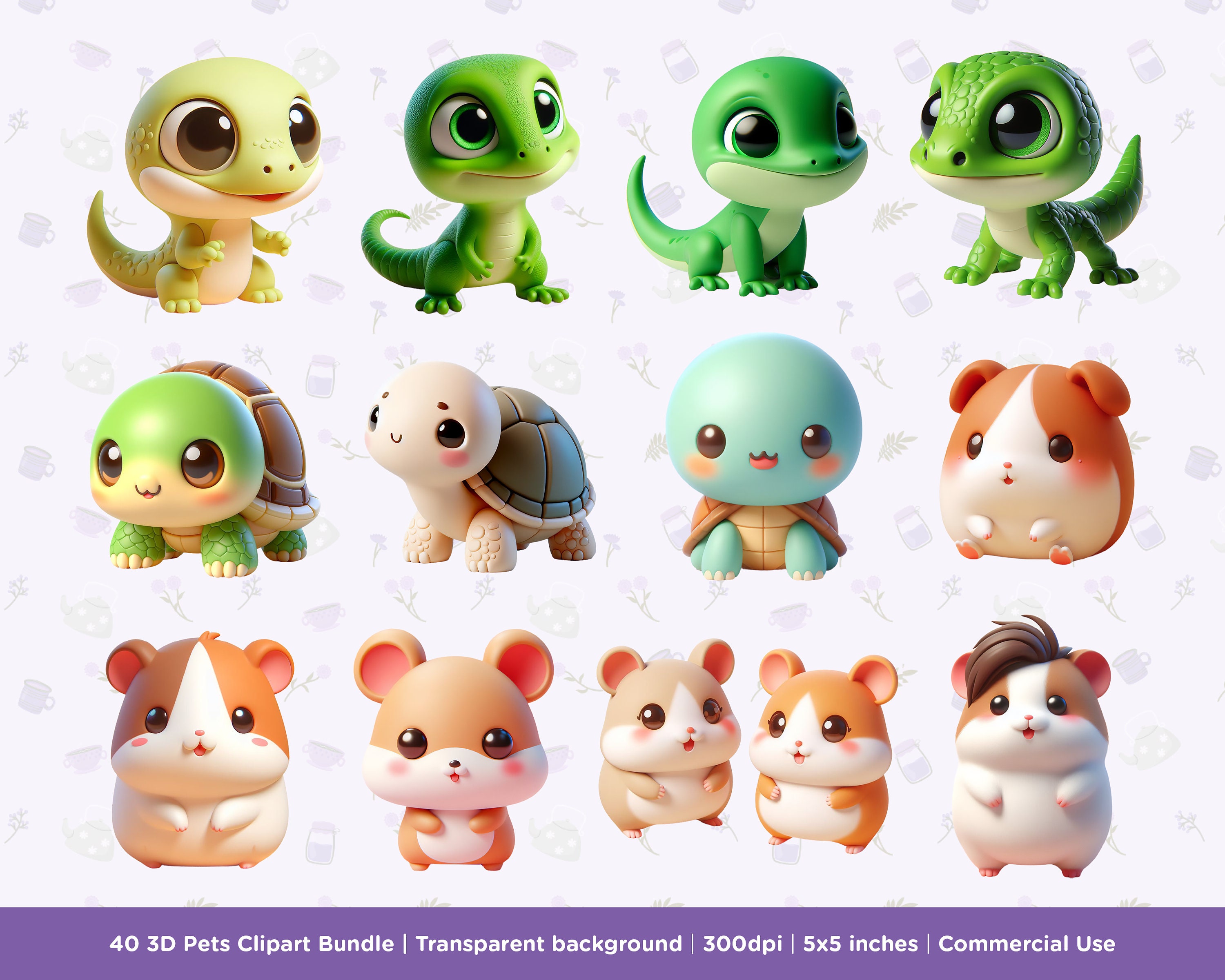 40 3D Pets Clipart - Cute, Cartoon Characters,puppies,kittens,lizards ...