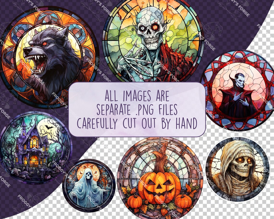 38 Watercolor Halloween Stained Glass Windows Clipart - Werewolf ...