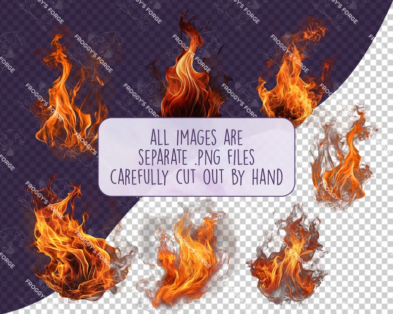 12 Fire Overlays 300dpi Transparent PNG Clipart - 12 Individual Fiery ...