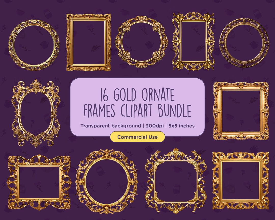 16 Gold Ornate Antique Frames Clipart - Vintage, Photo Frames, Mirrors ...