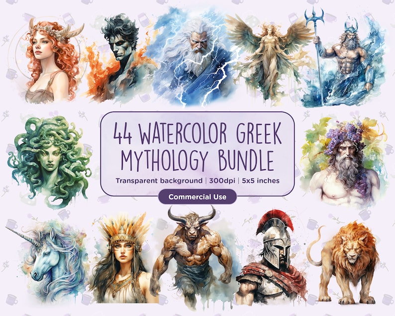 44 Watercolor Greek Mythology Clipart Zeus, Gods, Poseidon, Hades ...