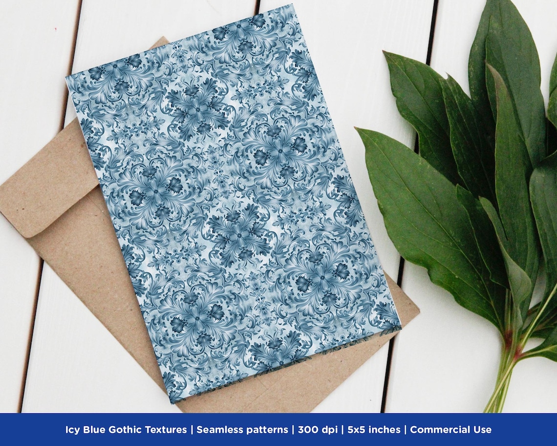 16 Icy Blue Gothic Textures, Seamless Patterns - Cold, Winter, Ice Blue ...