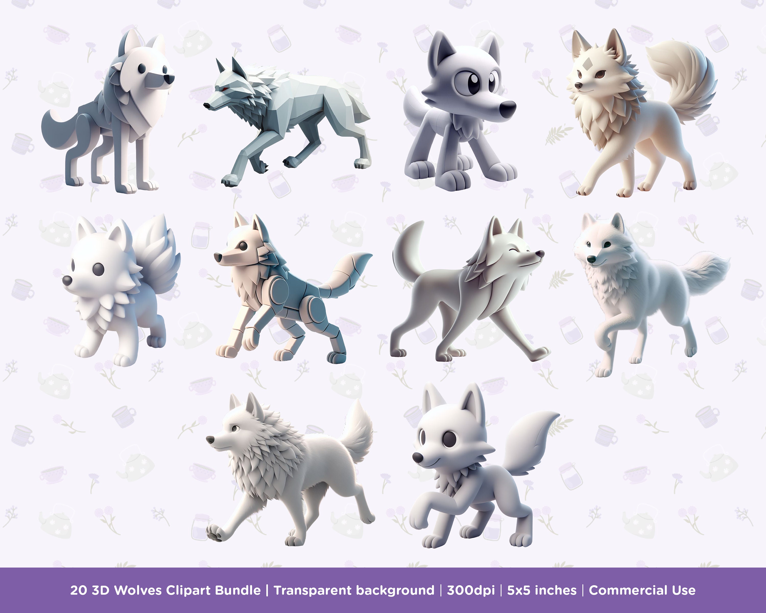 20 3D Wolves Animals Clipart - Wolf, Wolf Pack, Woodland Animals, Baby ...
