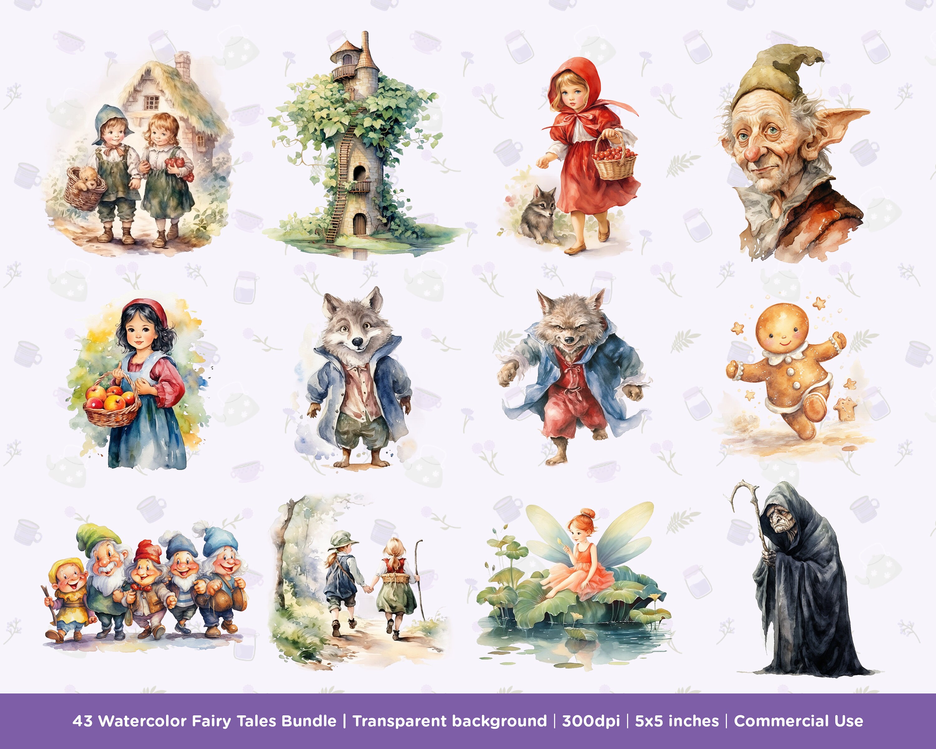 43 Watercolor Fairy Tales Clipart Magical, Princess, Medieval ...