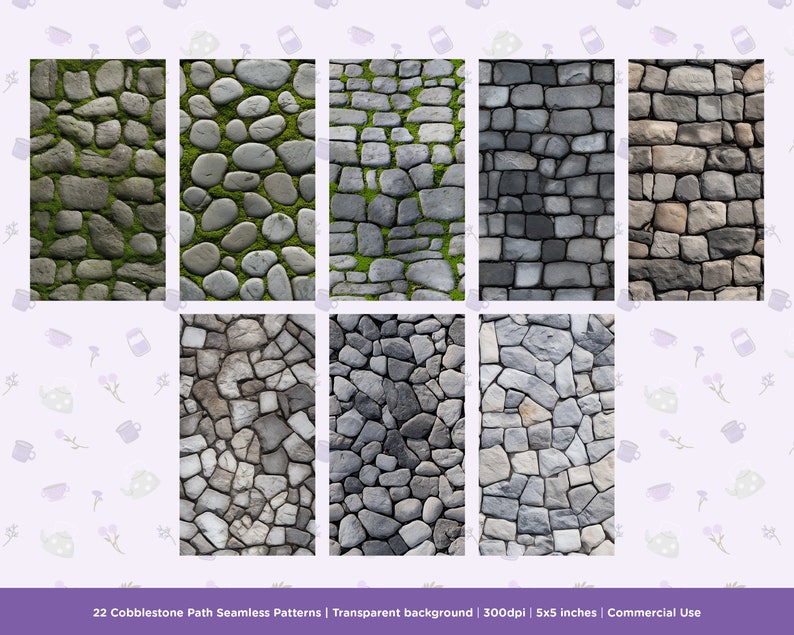 22 Cobblestone Paths Seamless Patterns - Ground Textures, Brushes for ...