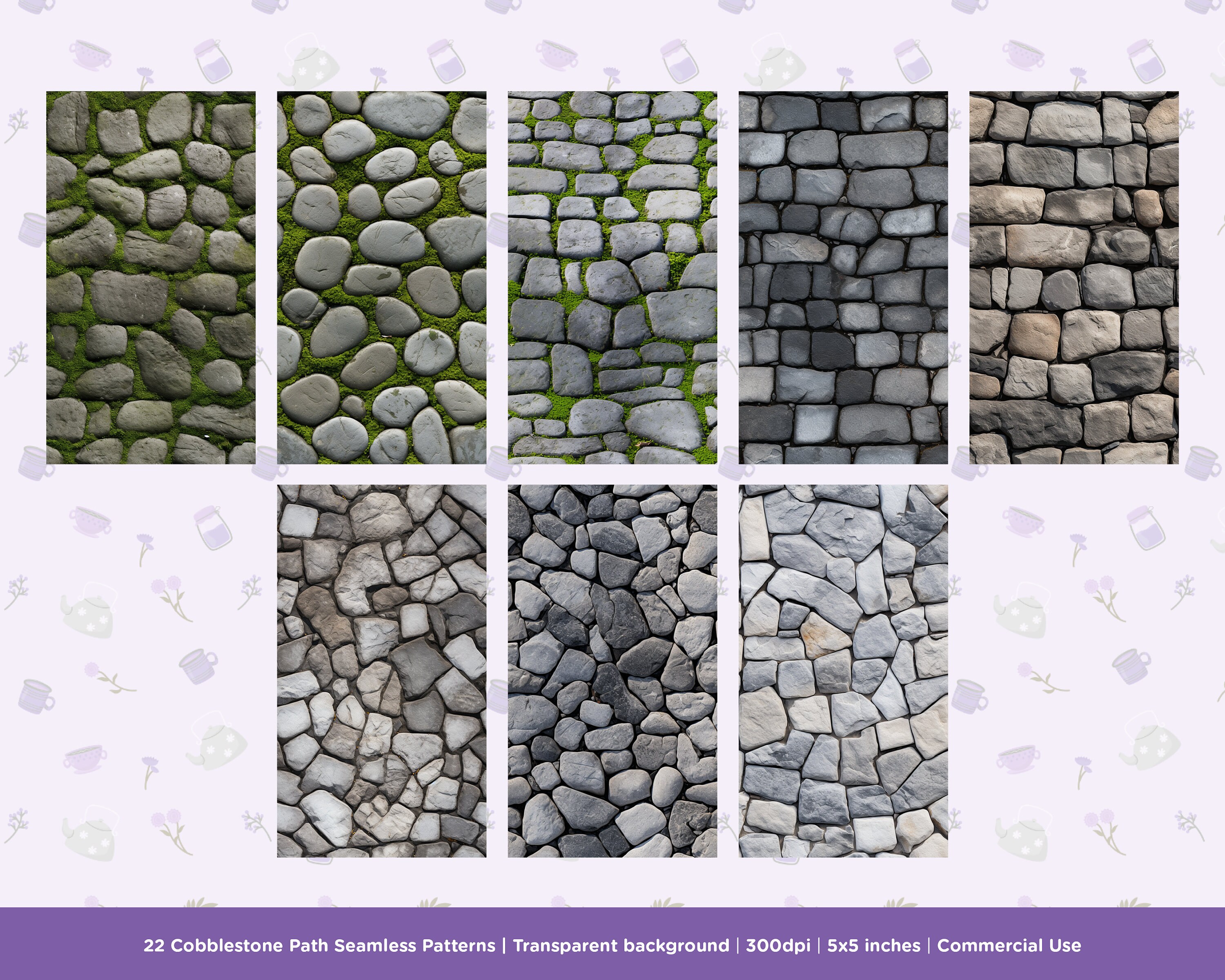 22 Cobblestone Paths Seamless Patterns - Ground Textures, Brushes for ...
