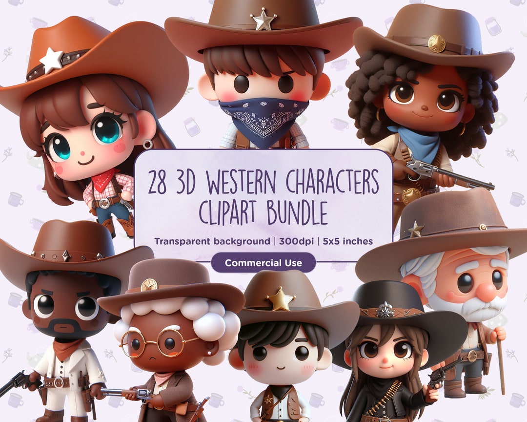 28 3D Western Cowboys Cowgirls Clipart - Ranch, Old West, Sheriff ...