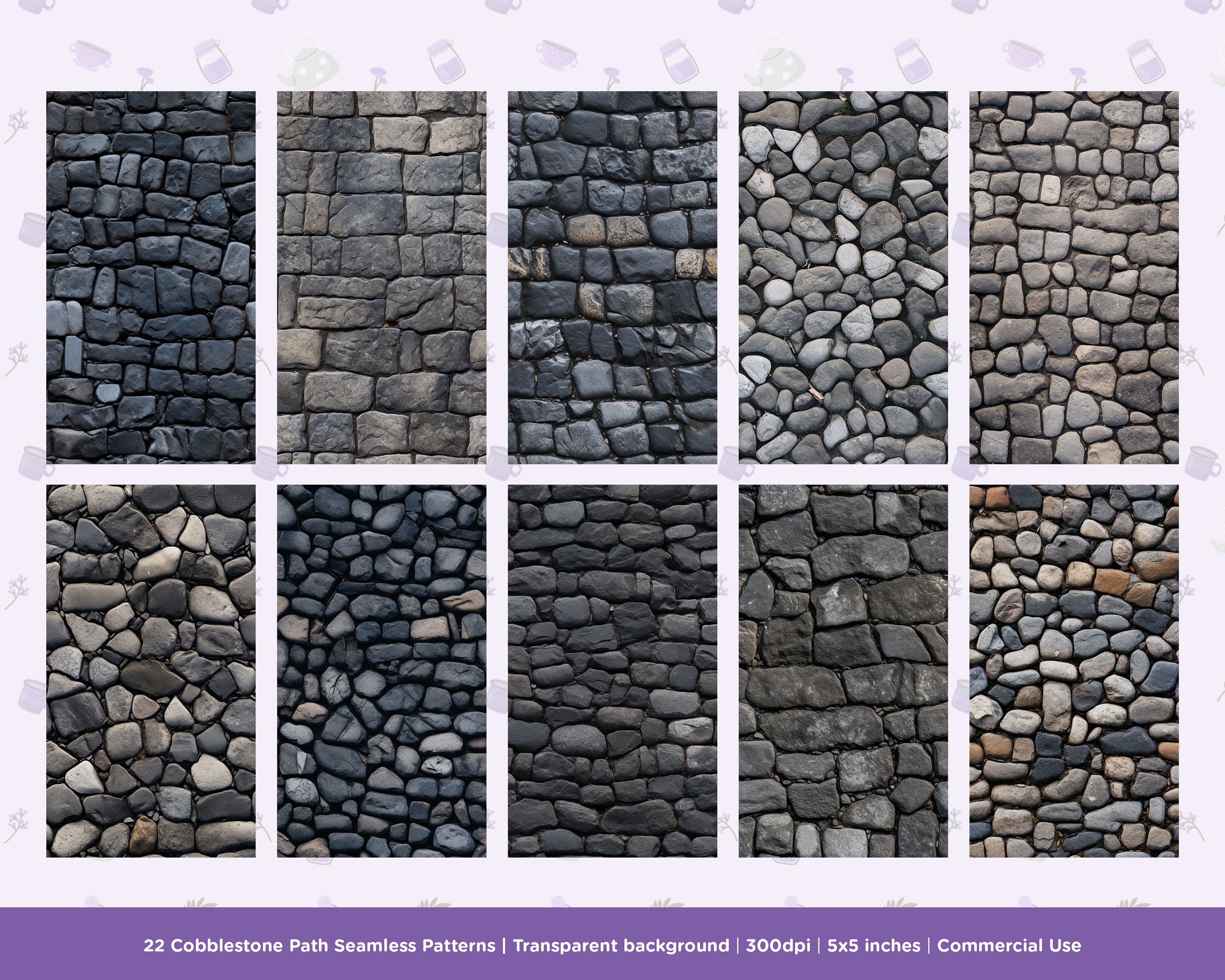 22 Cobblestone Paths Seamless Patterns - Ground Textures, Brushes for ...