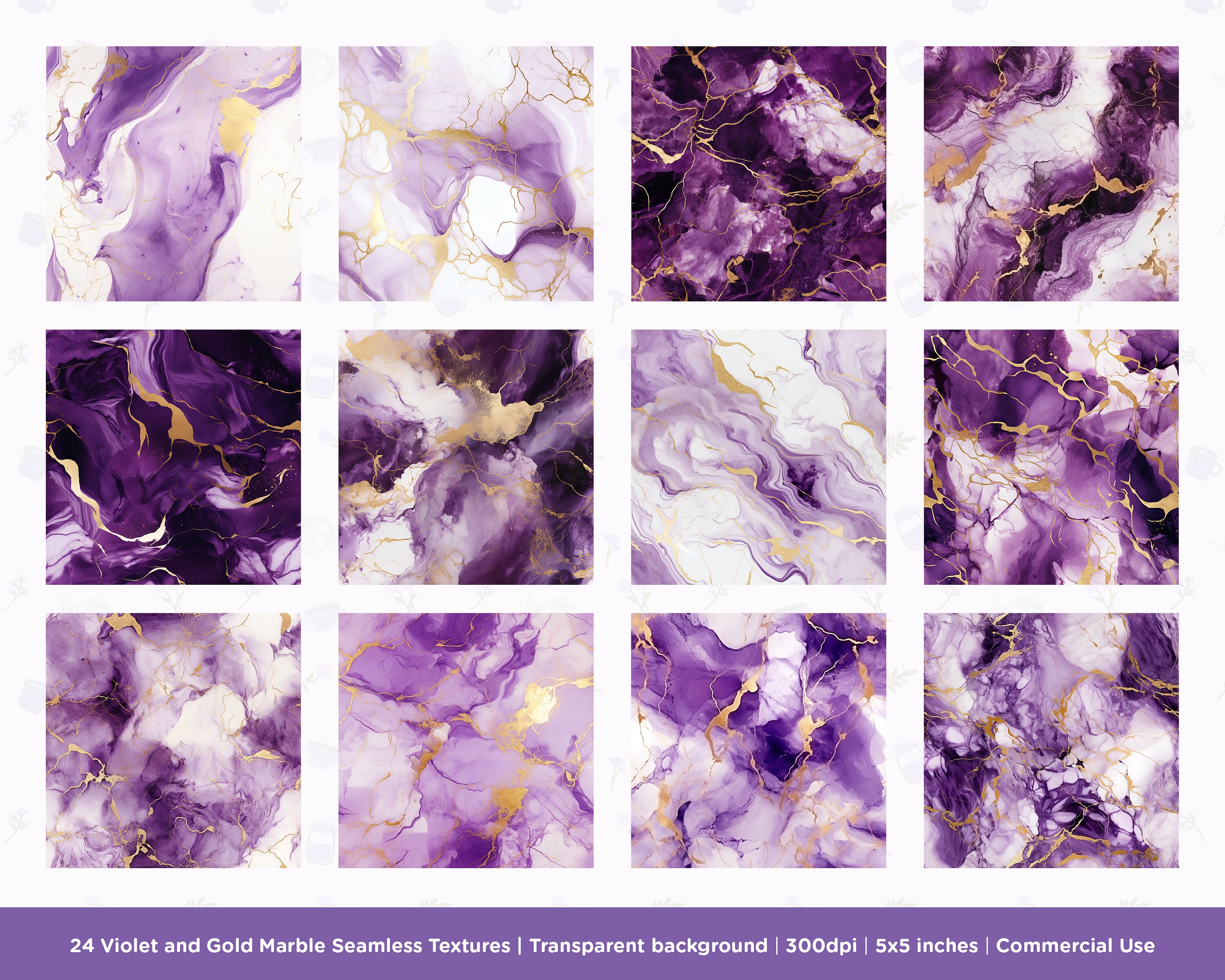 24 Violet and Gold Marble Seamless Textures - Digital Paper Luxury ...