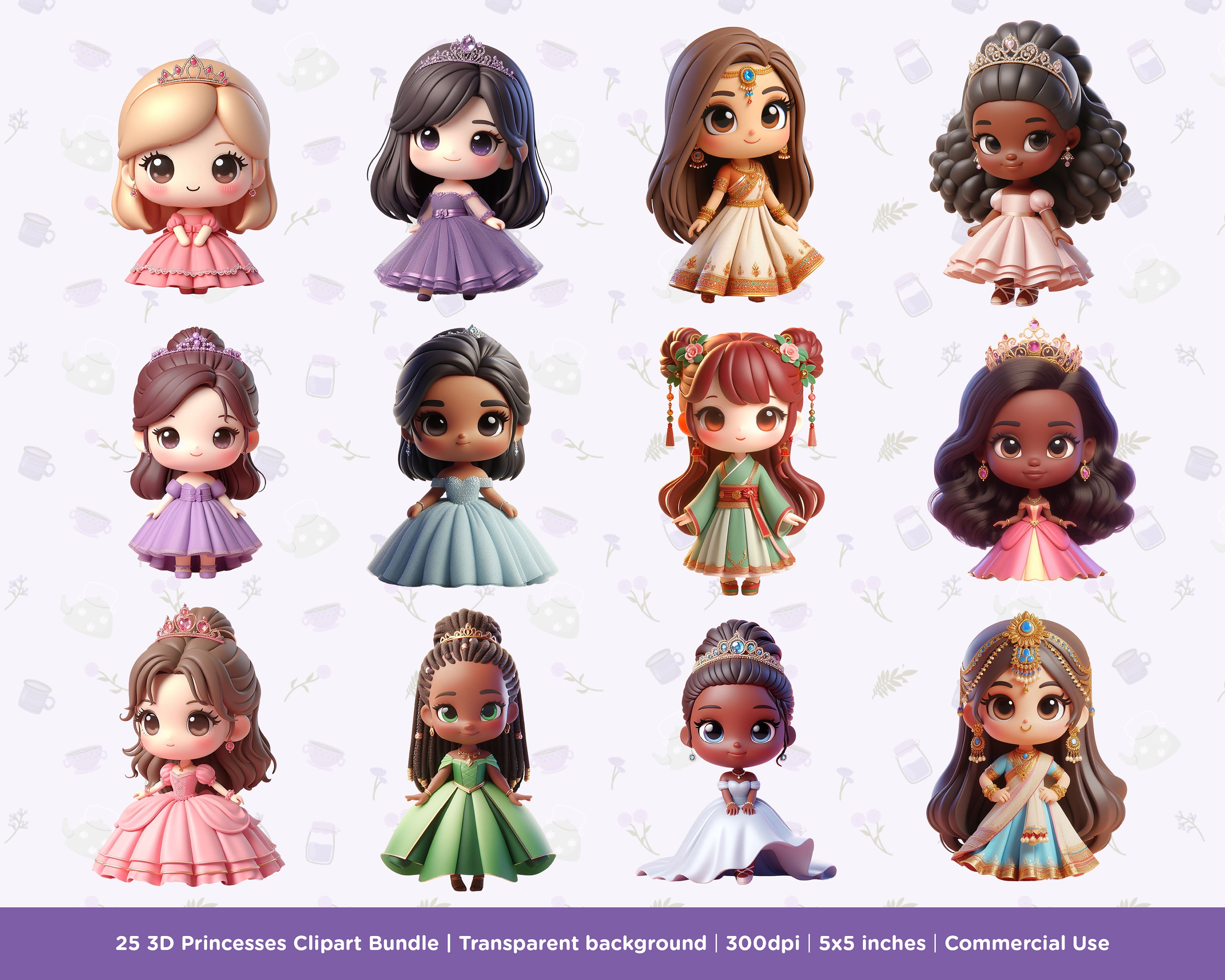 25 3D Princesses Clipart - Magical, Princess, Medieval, Cinderella ...