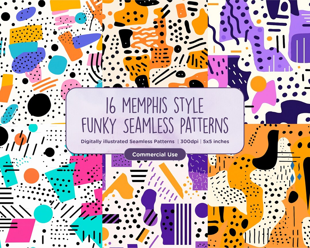 16 Memphis Style Funky Seamless Patterns - 80s, 1980s, Colorful ...