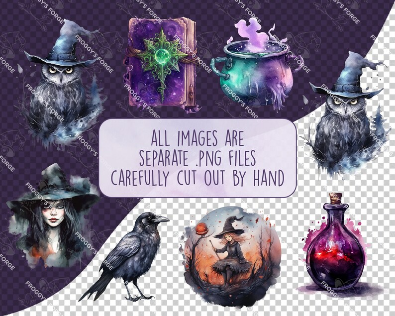 40 Watercolor Gothic Witches Clipart Magical Witchcraft - Etsy