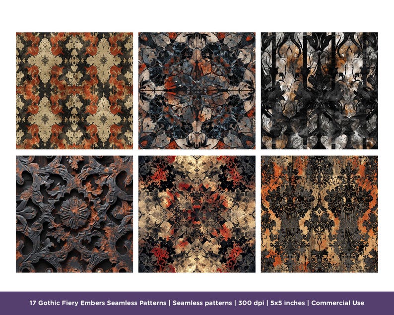 17 Fiery Gothic Embers Textures, Seamless Patterns - Fire, Burned Page ...