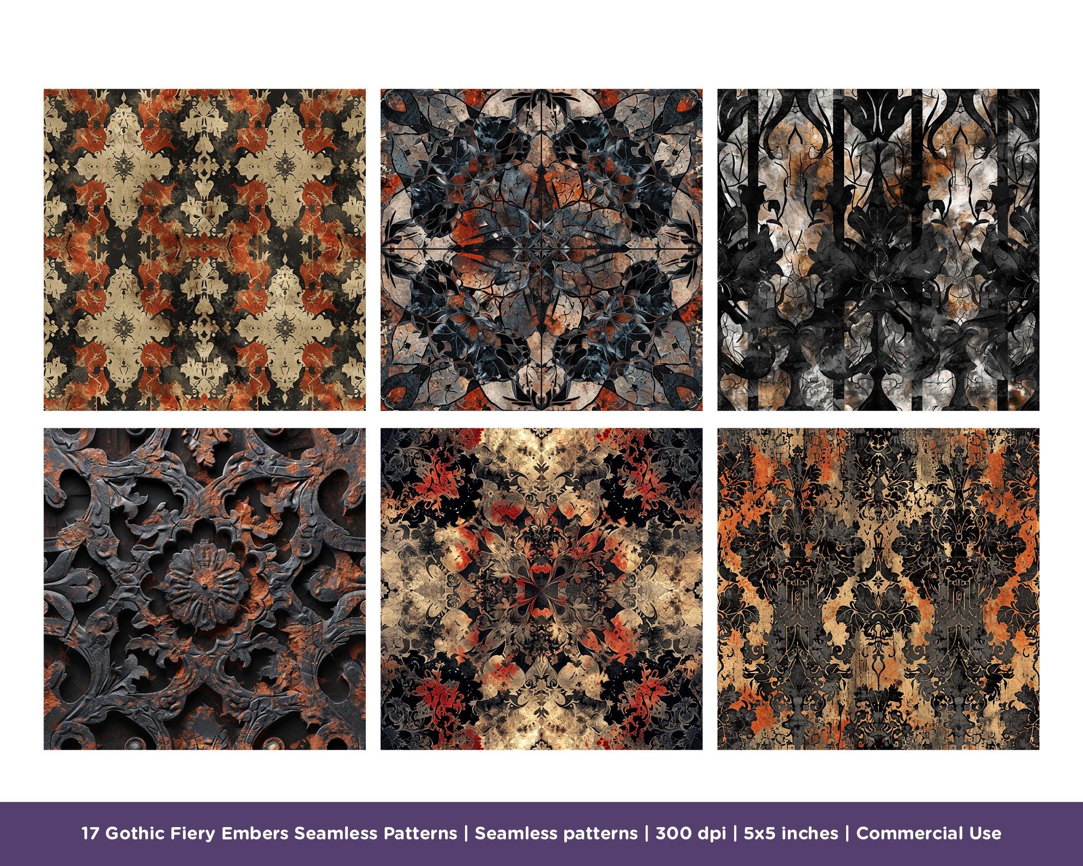 17 Fiery Gothic Embers Textures, Seamless Patterns - Fire, Burned Page ...