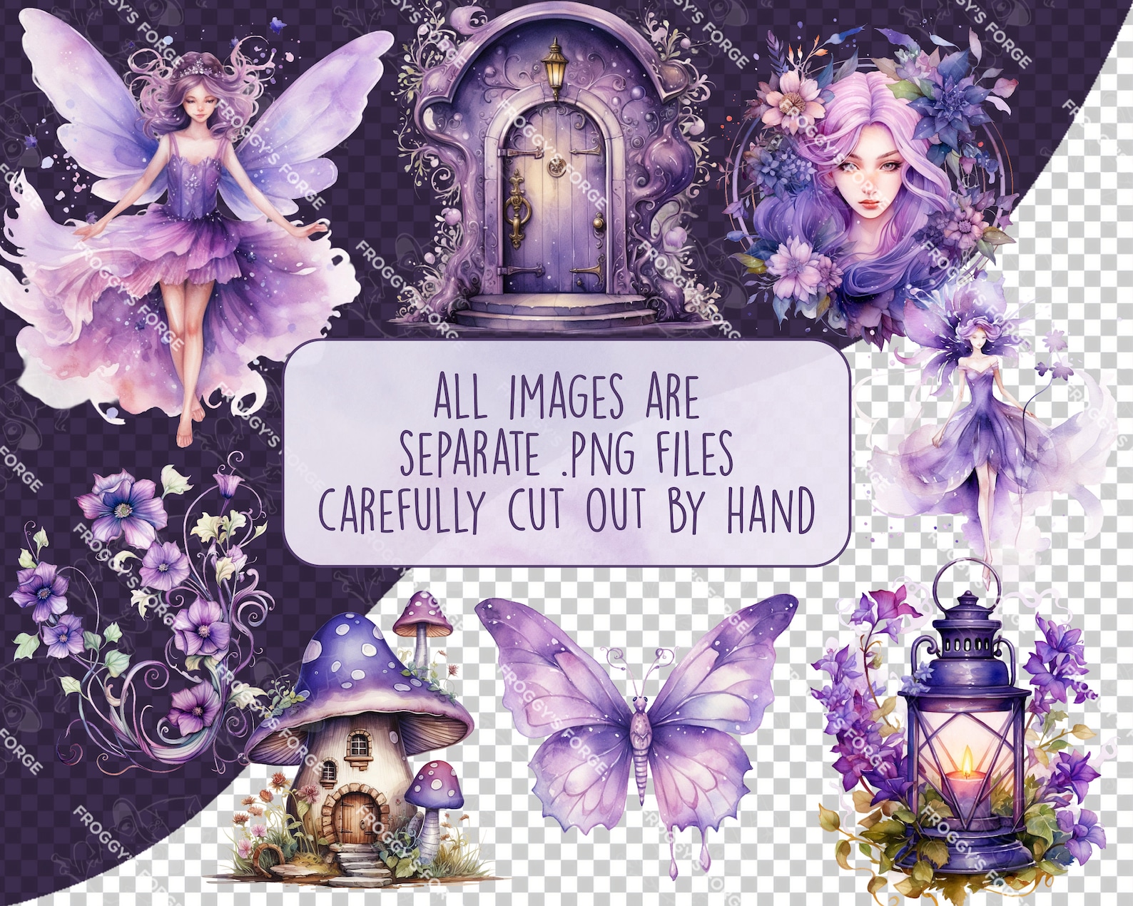 32 Watercolor Purple Fairy Clipart - Magical Fairies, Pixies, Magic ...