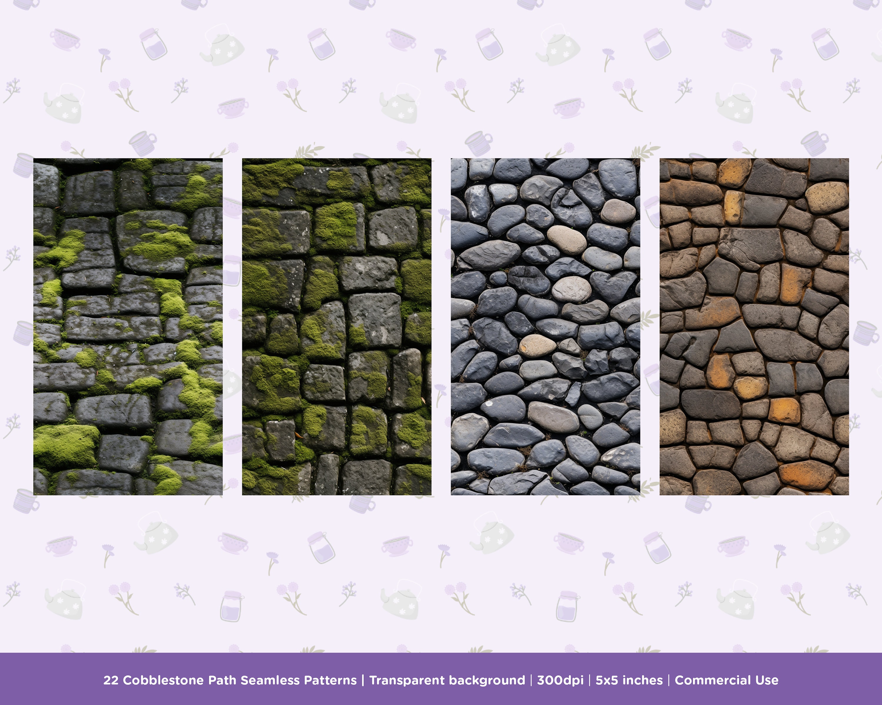 22 Cobblestone Paths Seamless Patterns - Ground Textures, Brushes for ...