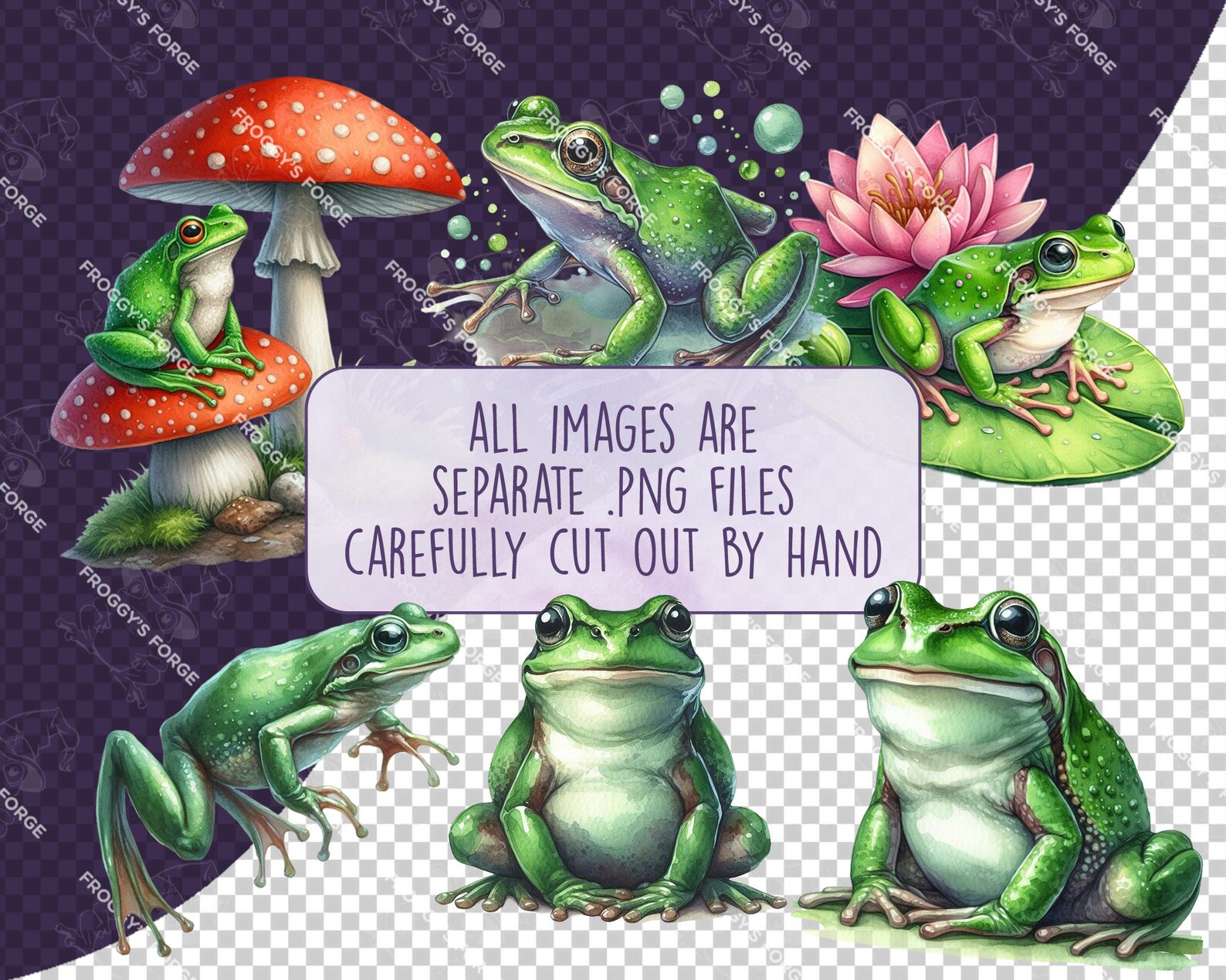 25 Watercolor Green Frogs Clipart - Pond, Lilypad, Whimsical ...