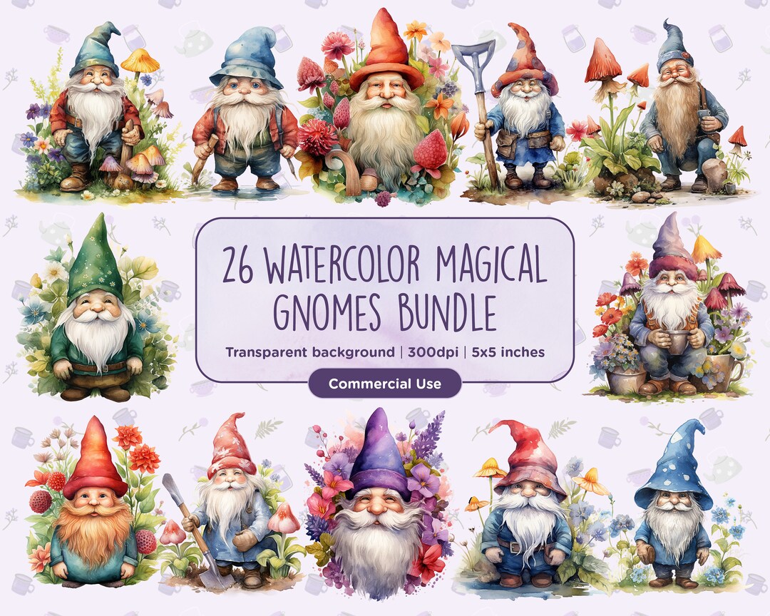 26 Watercolor Gnomes Clipart - Fantasy, Floral, Medieval, Fairy Tales ...