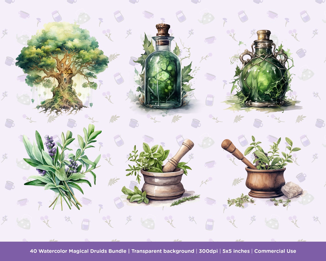 40 Watercolor Magical Druids Clipart Druids, Rituals, Nature, Altar ...