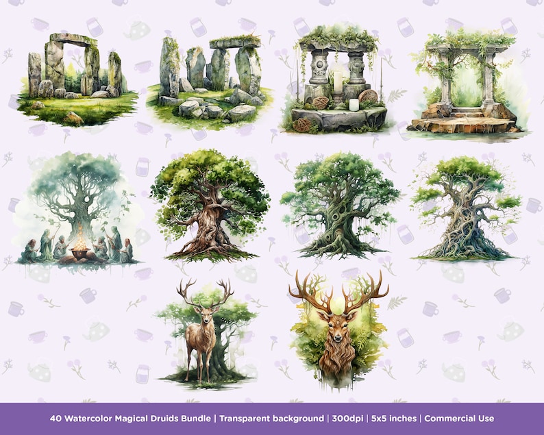 40 Watercolor Magical Druids Clipart - Druids, Rituals, Nature, Altar ...