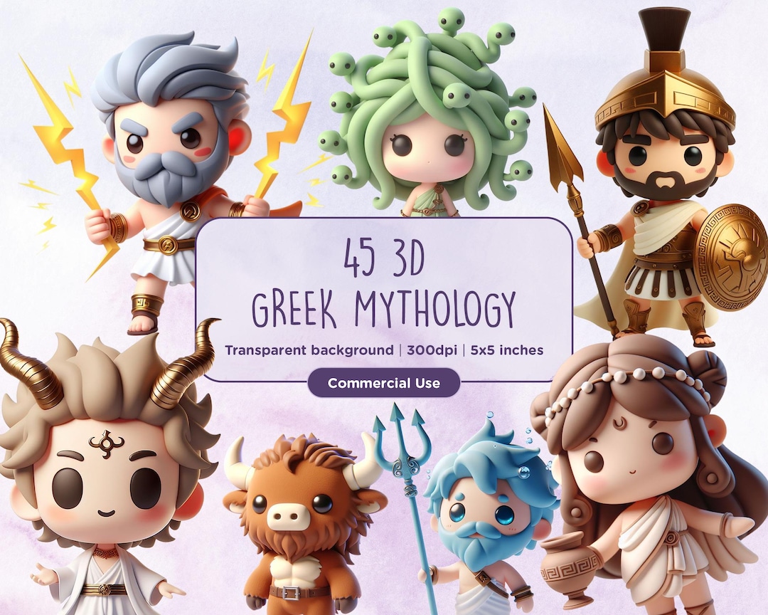 45 3D Greek Mythology Clipart Cartoon, Zeus, Gods, Poseidon, Hades ...