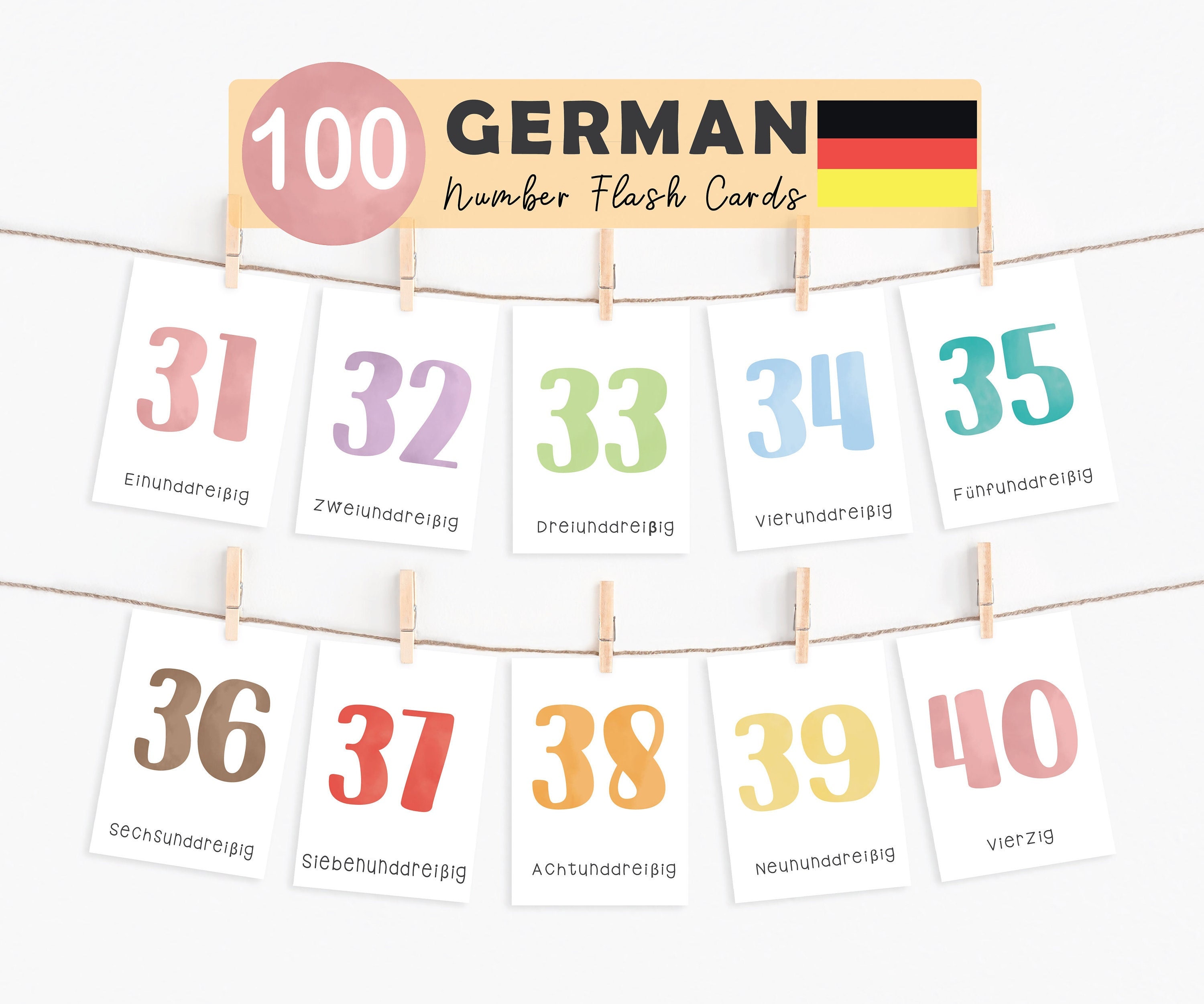 Numbers Flash Cards Poster German Education Montessori Home School ...