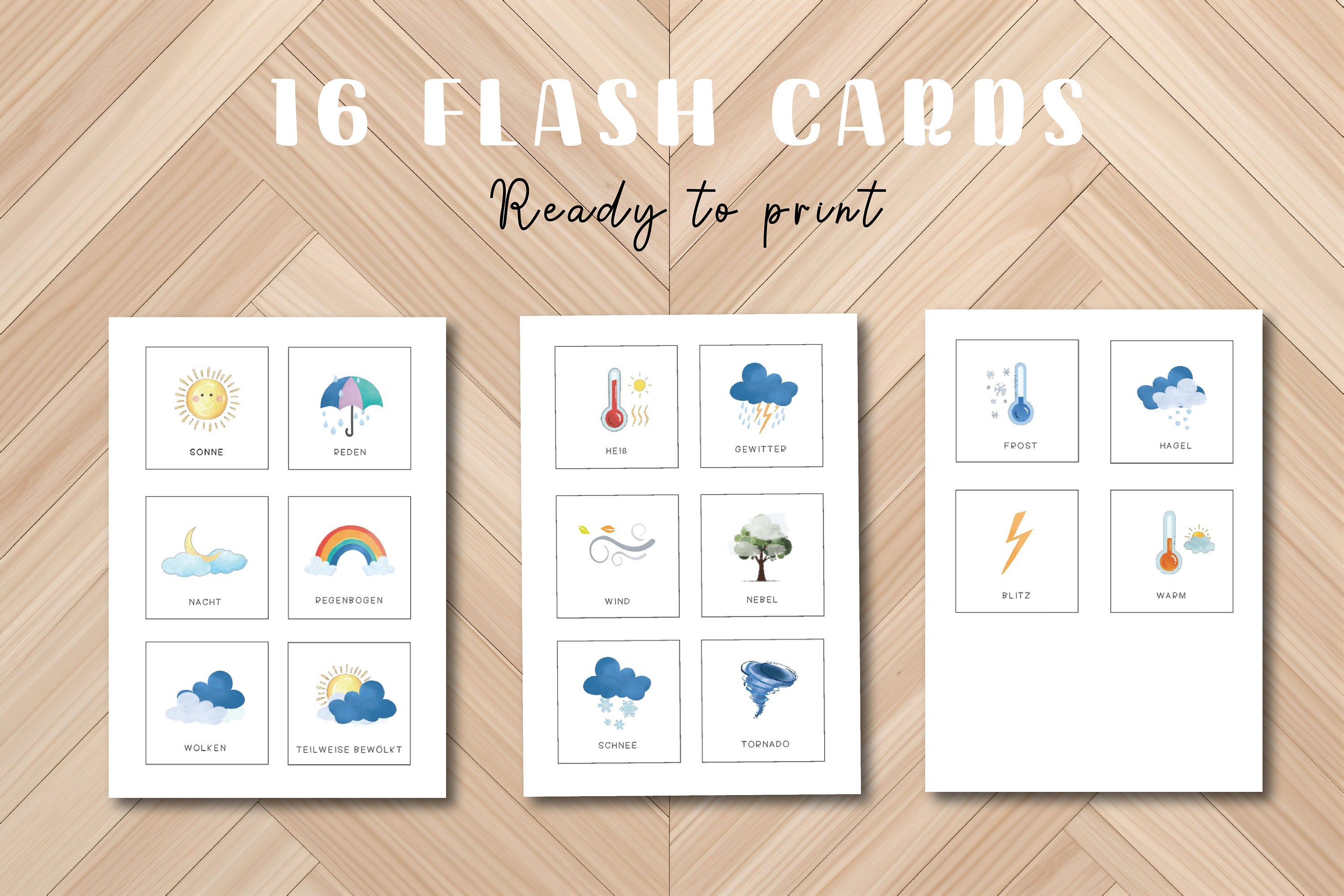 German Weather Flash Cards German Learning Montessori German Education ...