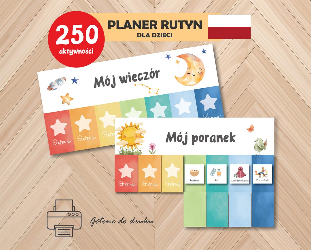 Polish Morning and Evening Routine Chart for Kids | Visual Daily ...