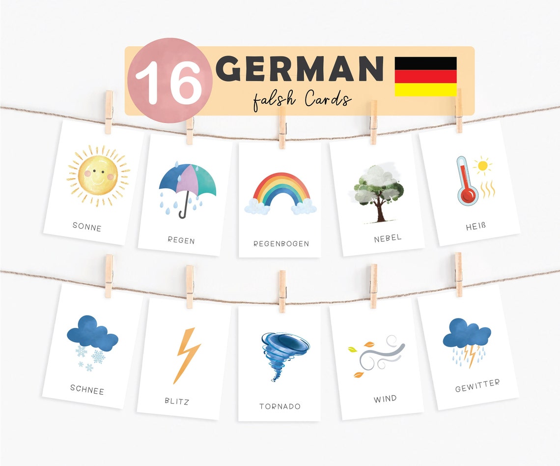 German Weather Flash Cards German Learning Montessori German Education ...