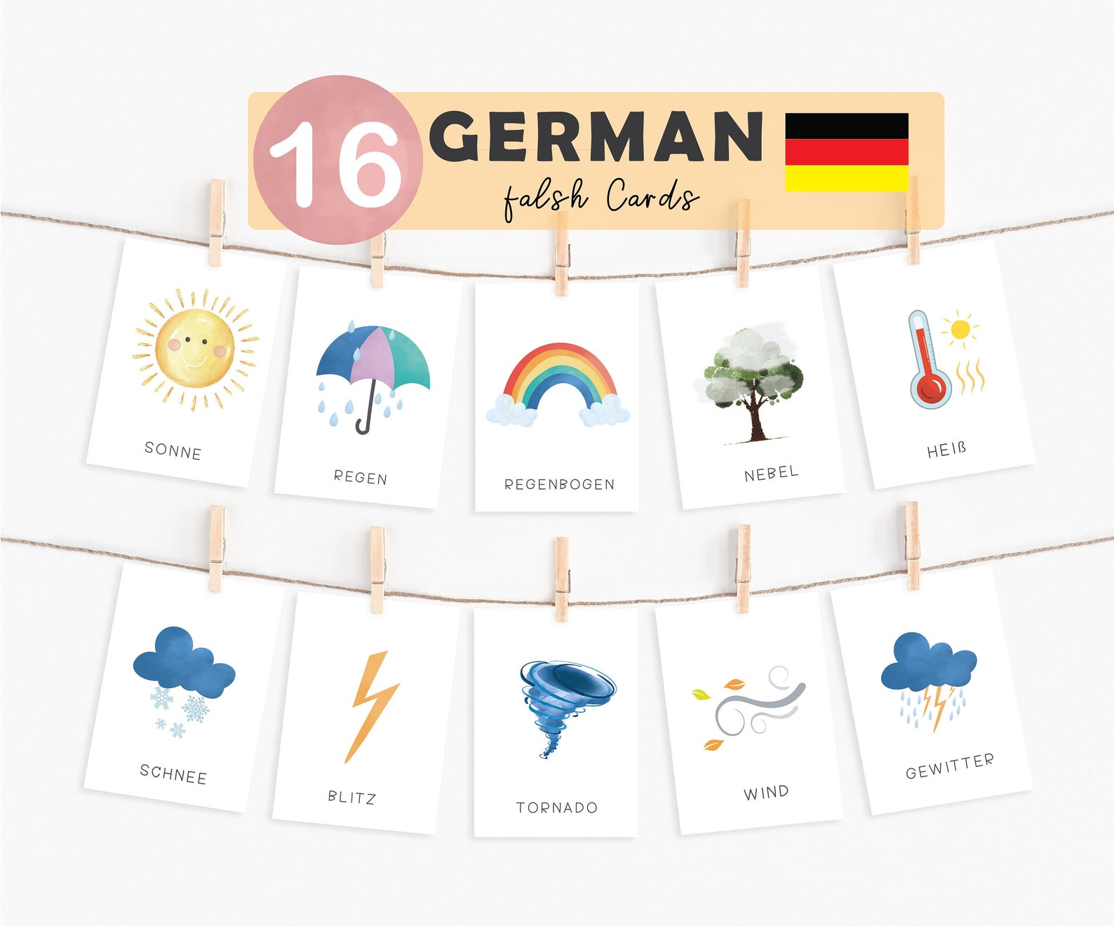 German Weather Flash Cards German Learning Montessori German Education ...