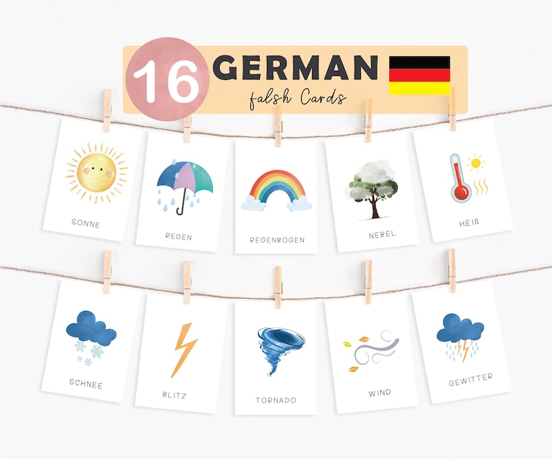German Weather Flash Cards German Learning Montessori German Education ...