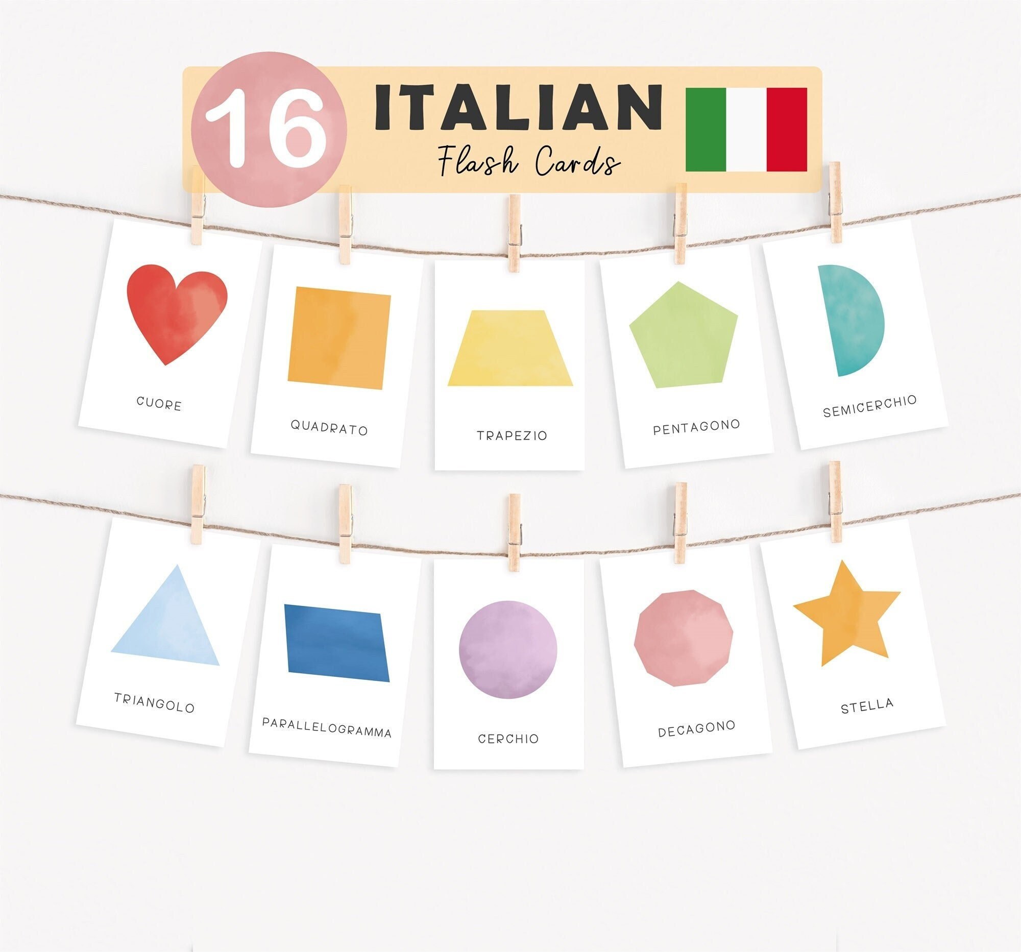 Italian Shapes Flashcards for Kids Flashcards Italian Language Italian ...