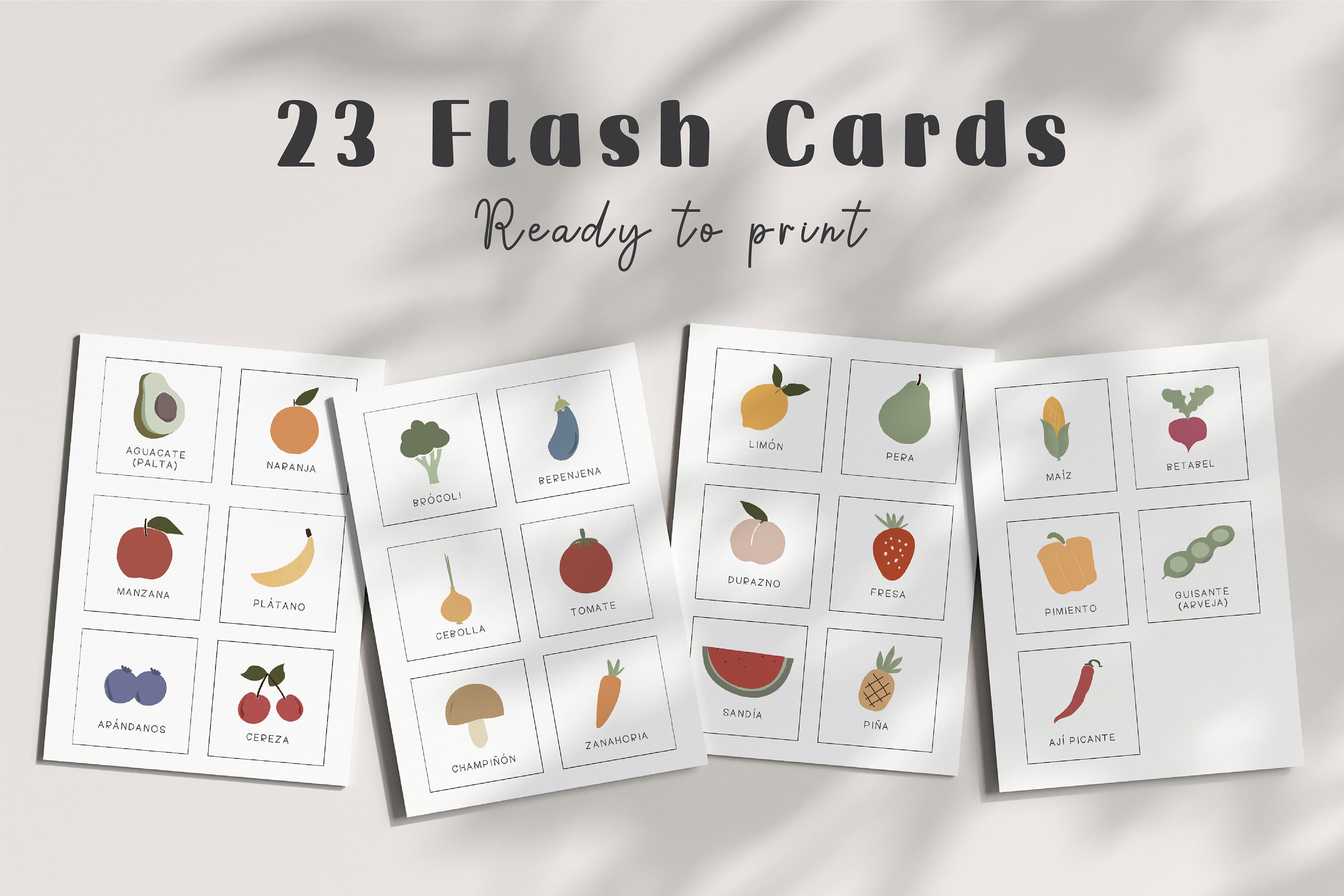 Spanish Fruit and Vegetables Printable Flashcards for Kids Spanish ...
