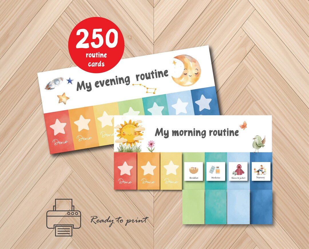 Printable Kids Morning & Evening Routine Chart Toddler Chore Chart, 250 ...