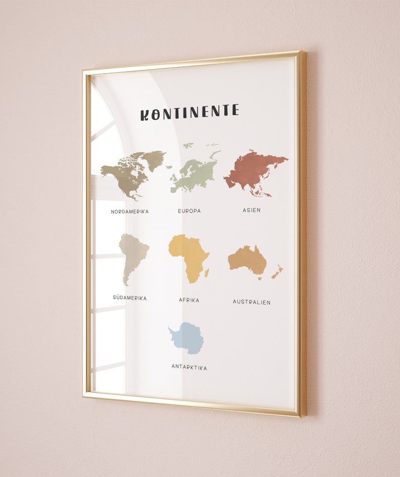 Weltkarte Poster German Learning World Map Poster Continents Poster ...