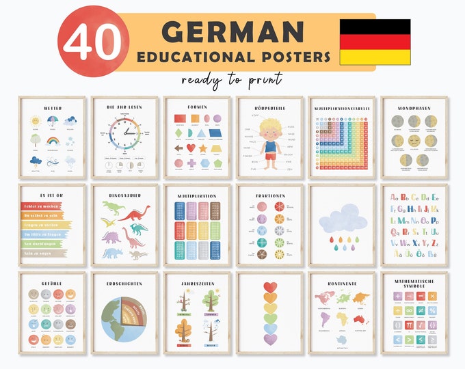 Months of the Year Print German Poster Year Chart Lernkalender Month ...