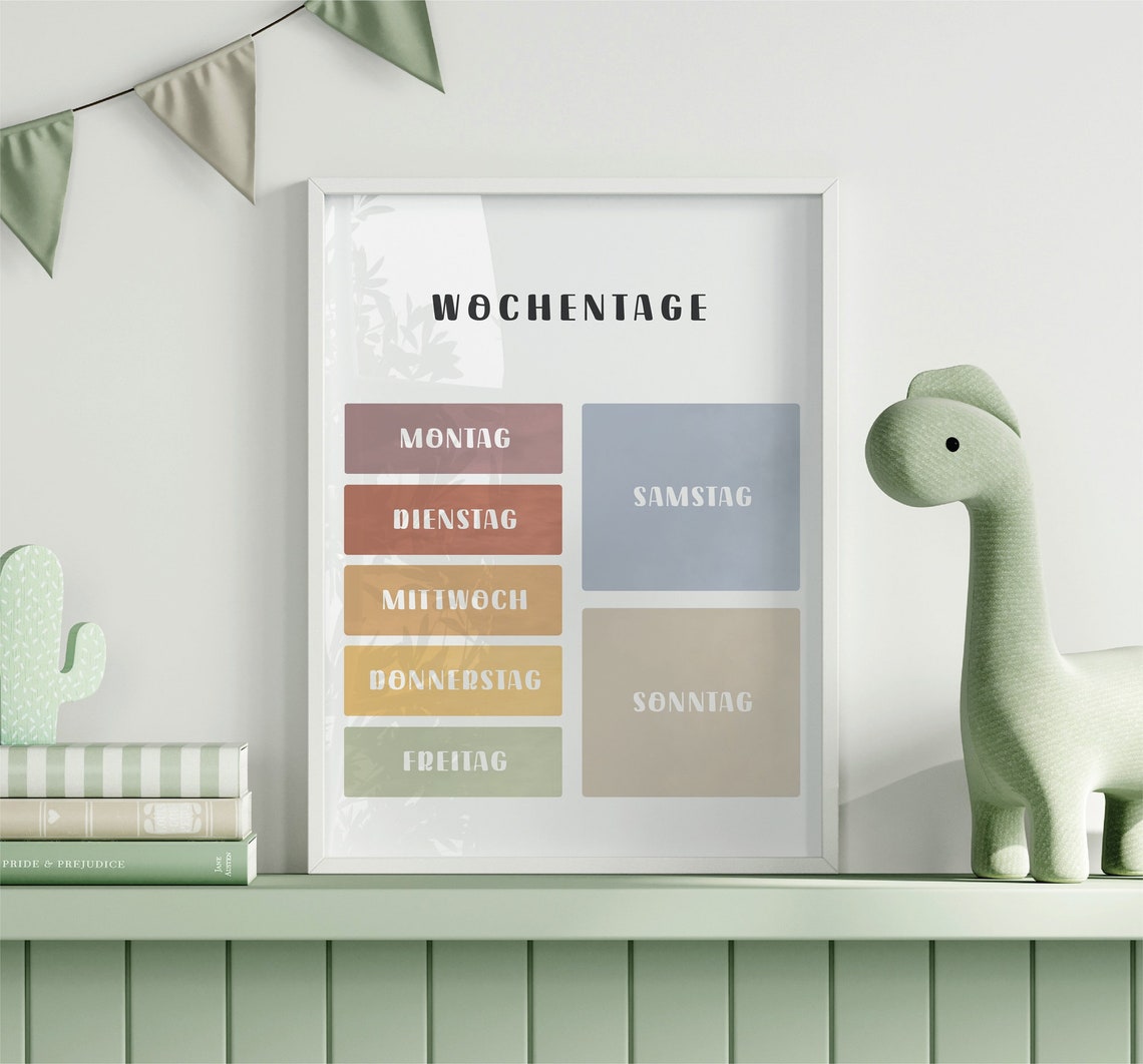 Days of the Week Chart in German Poster German for Kids Montessori ...