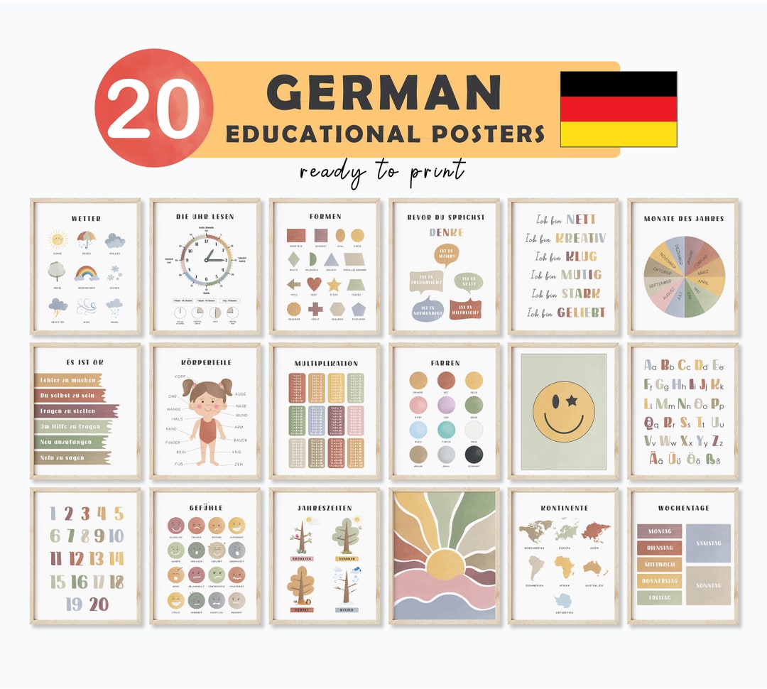 German Language German Posters German Learning German for Kids Room ...