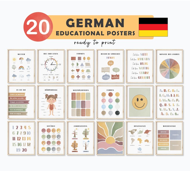 German Language German Posters German Learning German for Kids Room ...