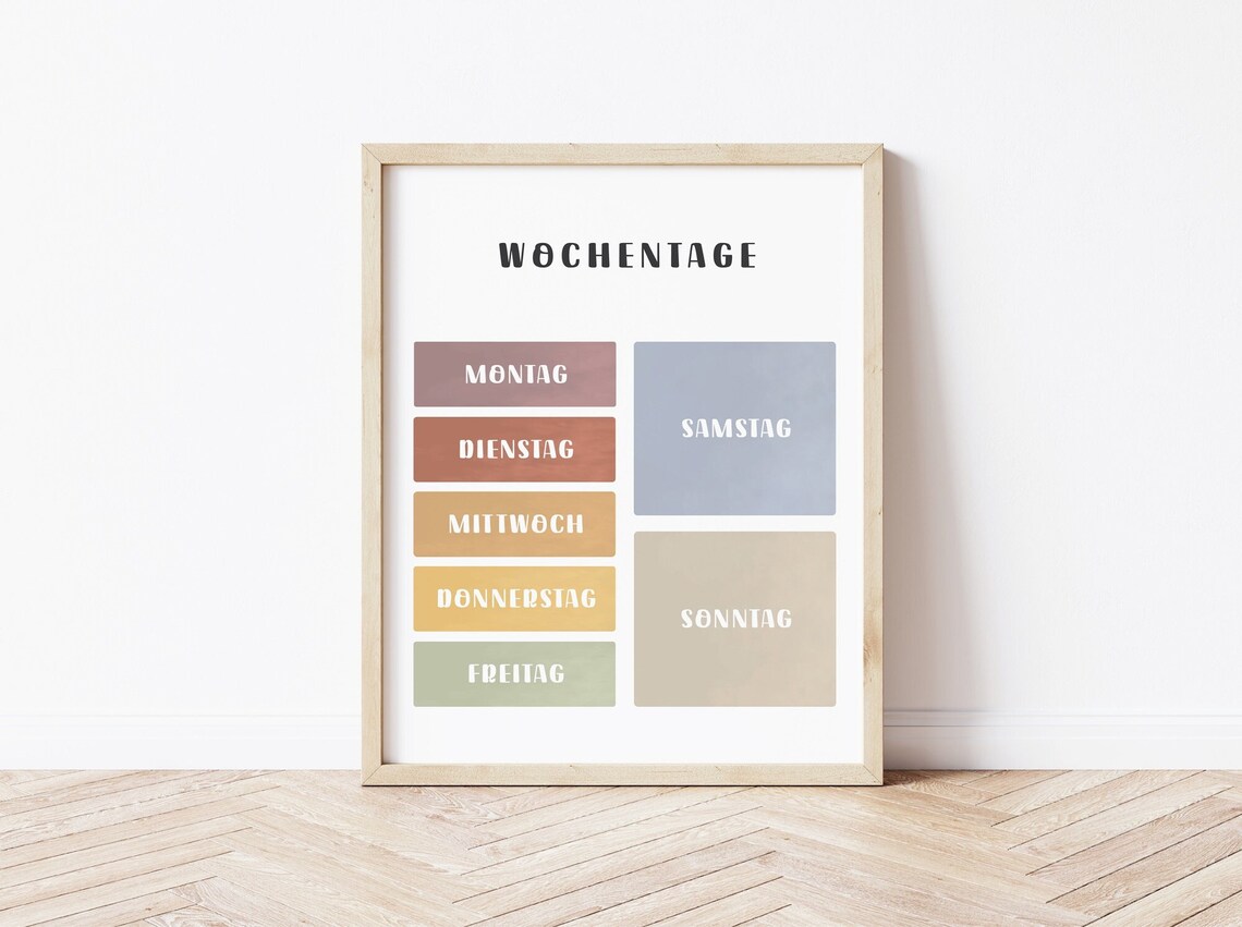 Days of the Week Chart in German Poster German for Kids Montessori ...