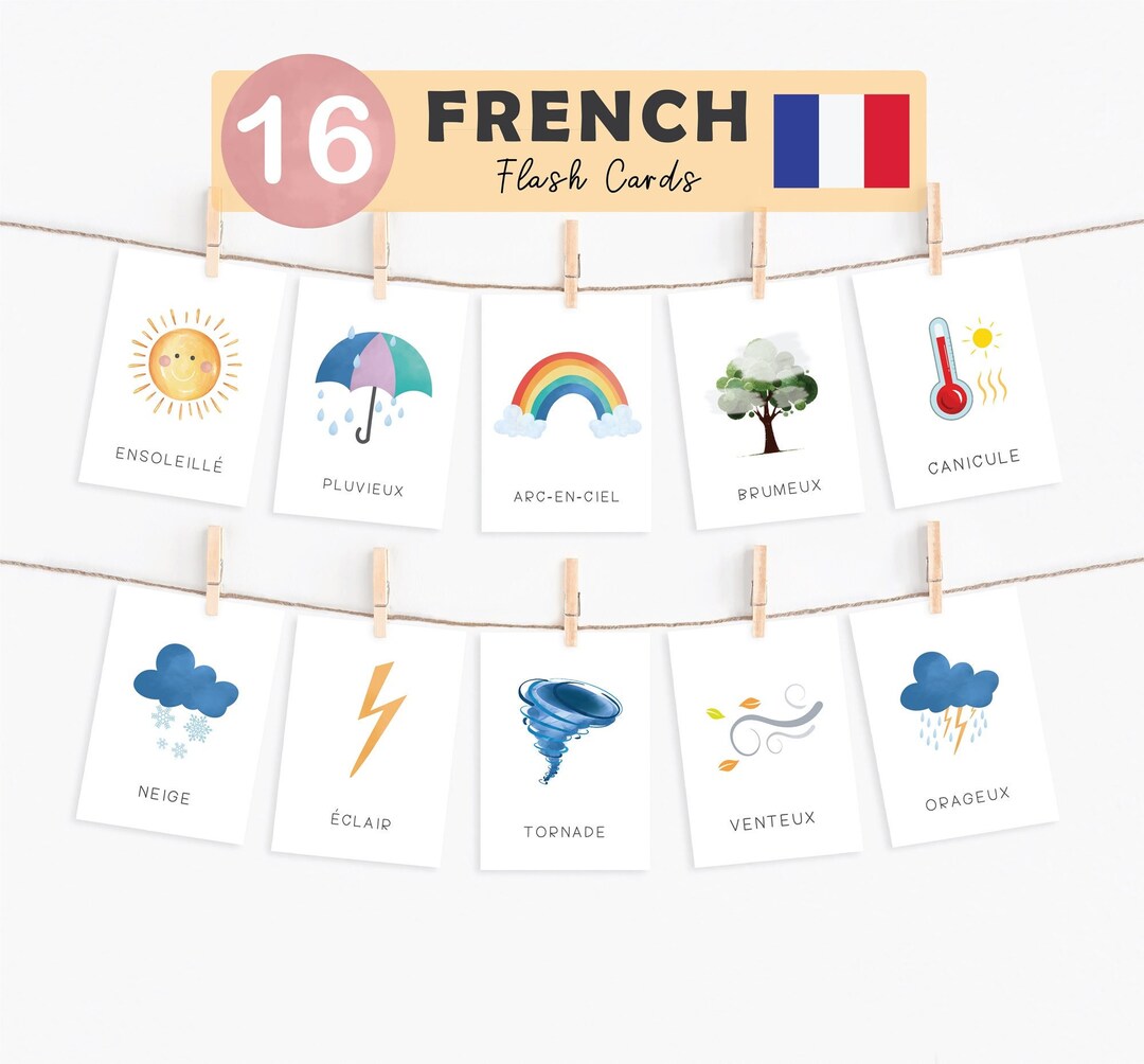 French Weather Flashcards Weather Flash Cards Printable French ...
