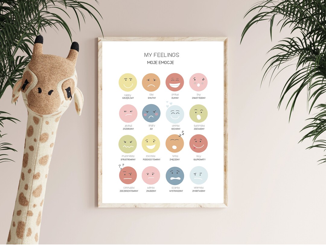 Polish Poster Bilingual Kids Wall Decor Feelings Chart Emotions ...