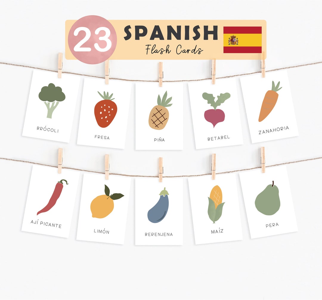 Spanish Fruit and Vegetables Printable Flashcards for Kids Spanish ...