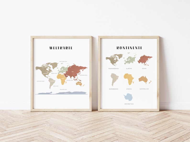 Weltkarte Poster German Learning World Map Poster Continents Poster ...