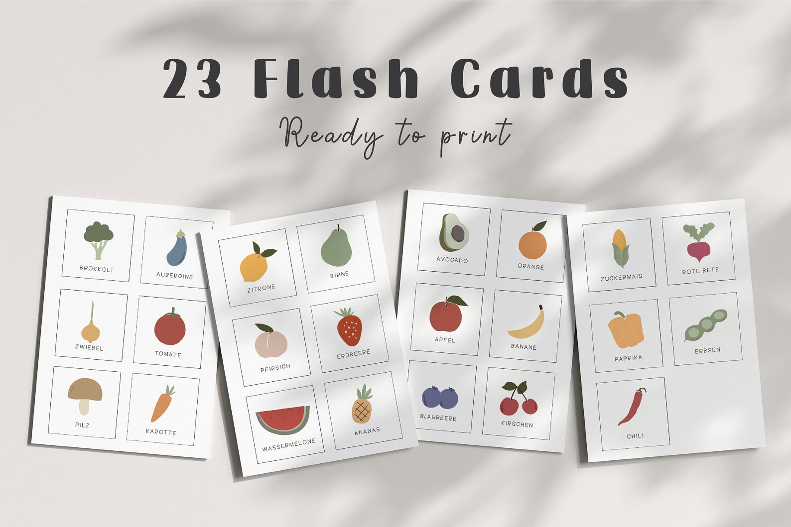 German Flashcards Fruits Print Vegetables Poster German Language German ...