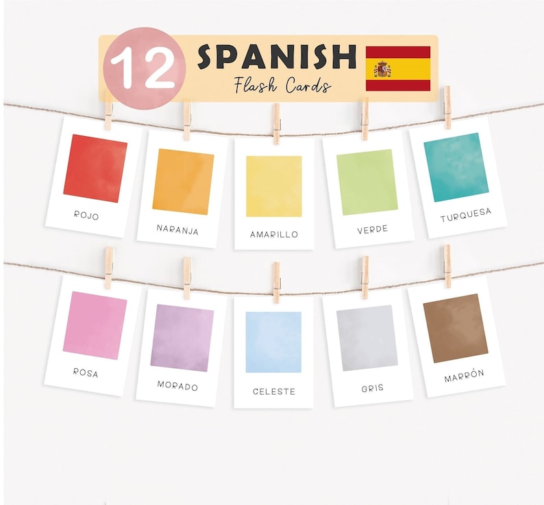 Spanish Colors Flashcards Printable Flash Cards for Kids Colours ...