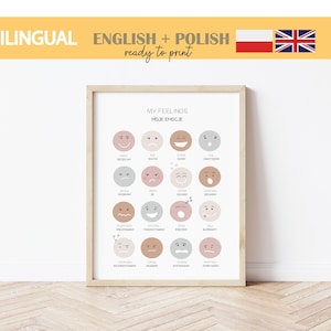 Bilingual Polish Poster Kids Wall Decor Feelings Chart Emotions, Polish ...