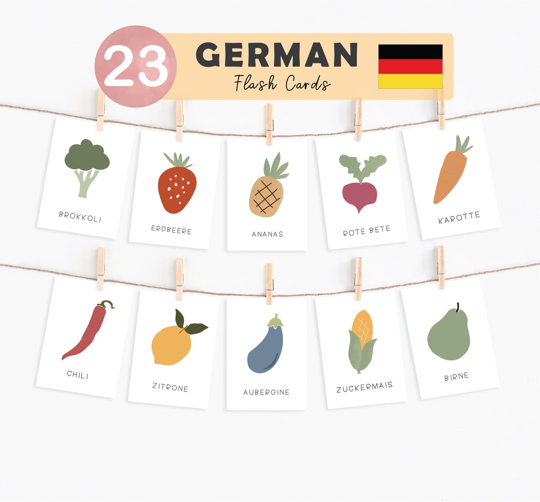 German Flashcards Fruits Print Vegetables Poster German Language German ...
